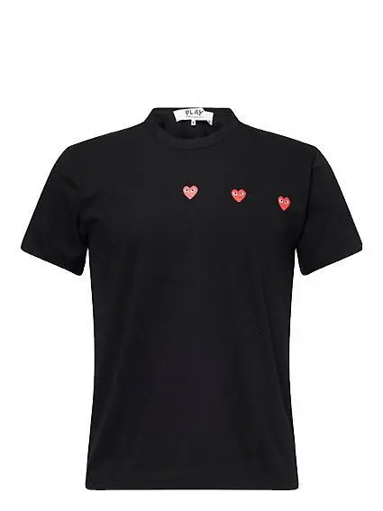 Play Comme Des Garcon Triple Heart Graphic-print Crewneck Cotton T-shirt - Black