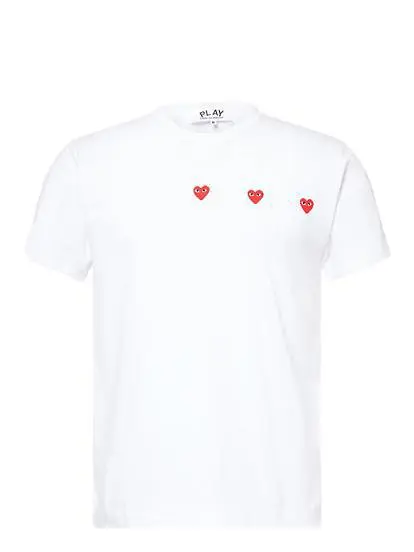 Play Comme Des Garcon Triple Heart Graphic-print Crewneck Cotton T-shirt - White