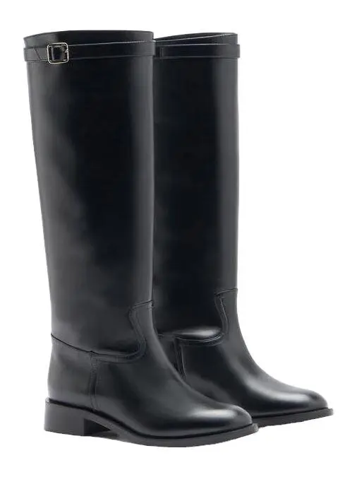 SCAROSSO Lauren Buckled Boots - Black - Calf