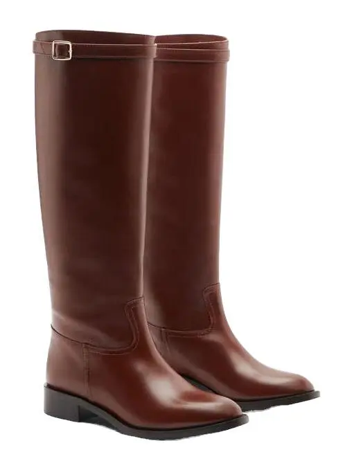 SCAROSSO Lauren Buckled Boots - Light Brown - Calf