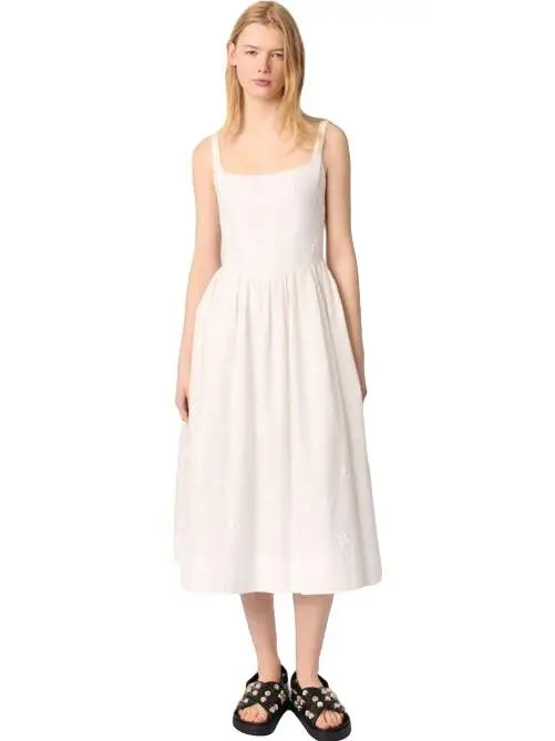 Maje Embroidered Cotton Poplin Midi Dress - White