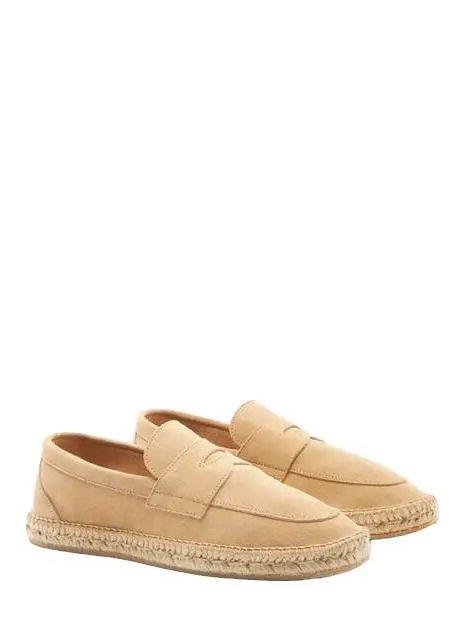 SCAROSSO Diego Suede Penny Loafer Espadrilles - Beige - Suede Leather