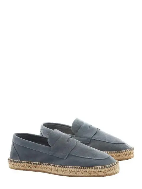 SCAROSSO Diego Suede Penny Loafer Espadrilles - Grey - Suede Leather