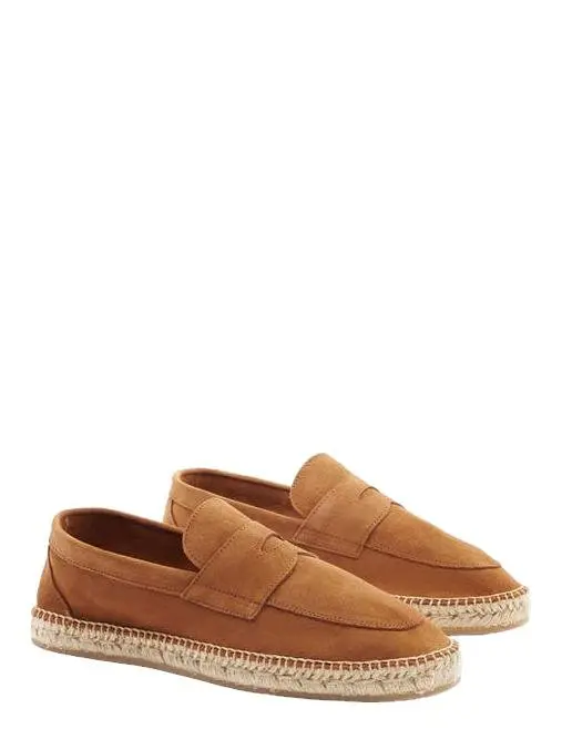 SCAROSSO Diego Suede Penny Loafer Espadrilles - Tobacco - Suede