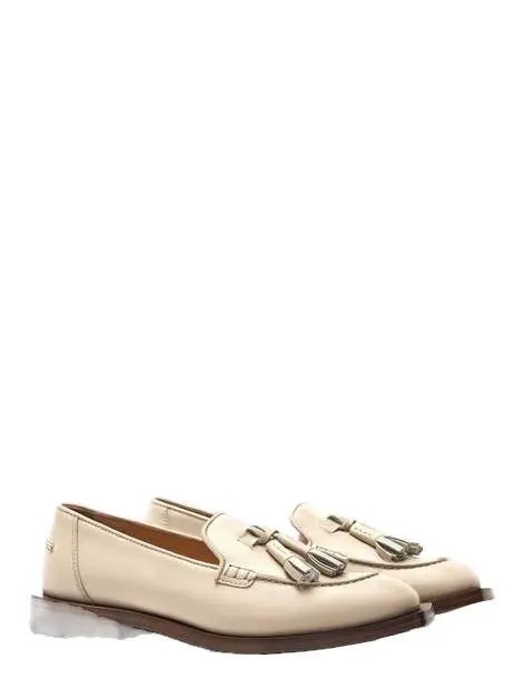 SCAROSSO Arianna Tassel Loafers - Off White - Calf