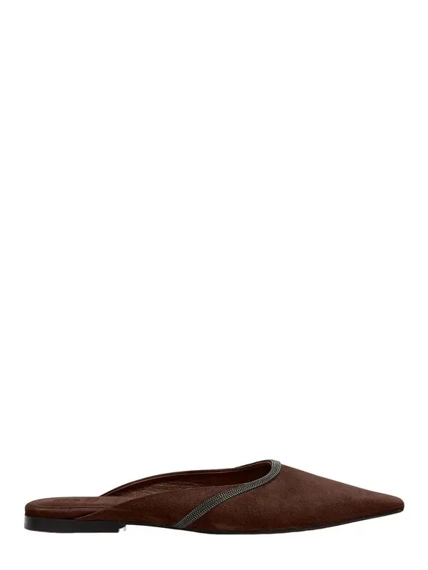 Brunello Cucinelli Suede Monili Ballerina Mules - Burgundy