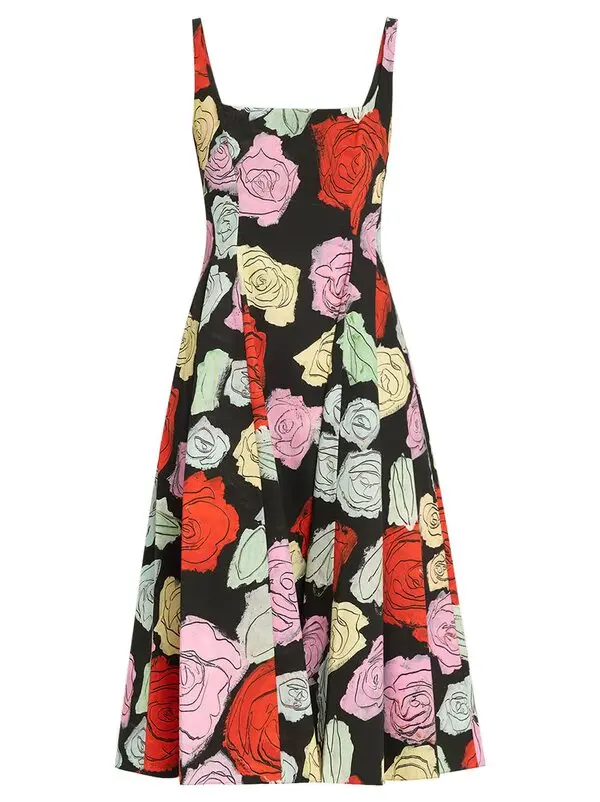Marni Sleeveless Rose-print Cotton Poplin Midi Dress - Black