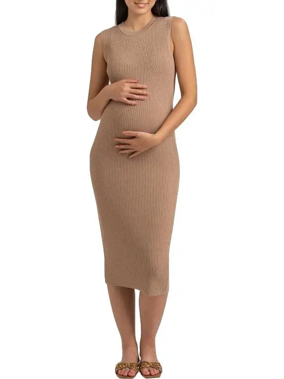 PIETRO BRUNELLI Ribbed Crewneck Maternity Midi Dress - Brown