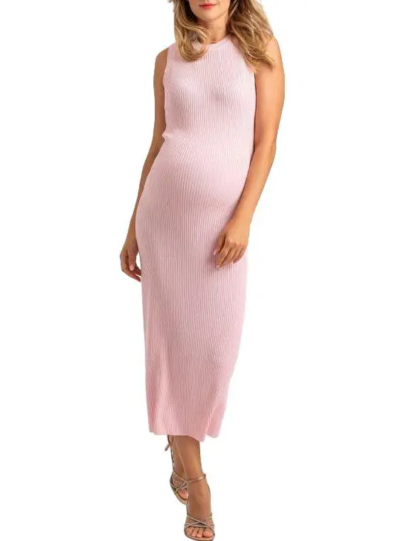 PIETRO BRUNELLI Ribbed Crewneck Maternity Midi Dress - Pink