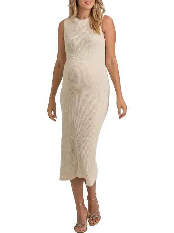 PIETRO BRUNELLI Ribbed Crewneck Maternity Midi Dress - White