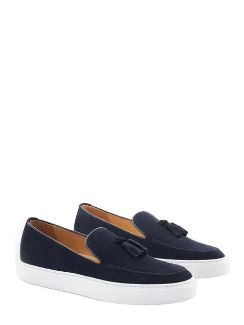 SCAROSSO Amedeo Leather Slip-on Sneakers - Blue - Suede