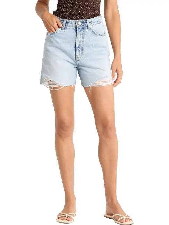 REFORMATION High Waist Raw Hem Denim Shorts - Dory