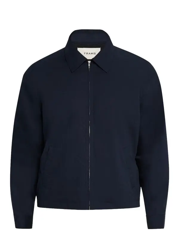FRAME Zip-front Cotton Poplin Jacket - Dark Navy