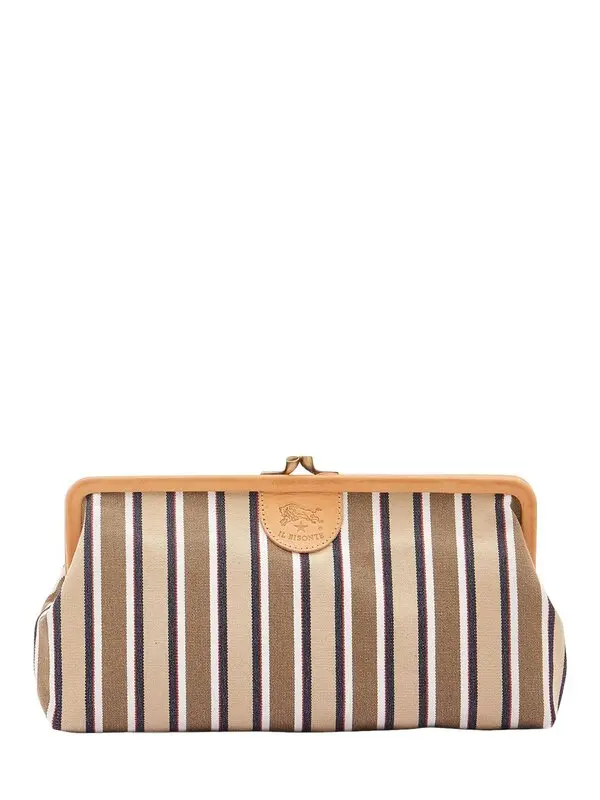 Il Bisonte Manuela Frame Canvas Clutch Bag - Beige Stripe