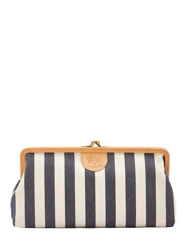 Il Bisonte Manuela Frame Canvas Clutch Bag - Marine Stripe
