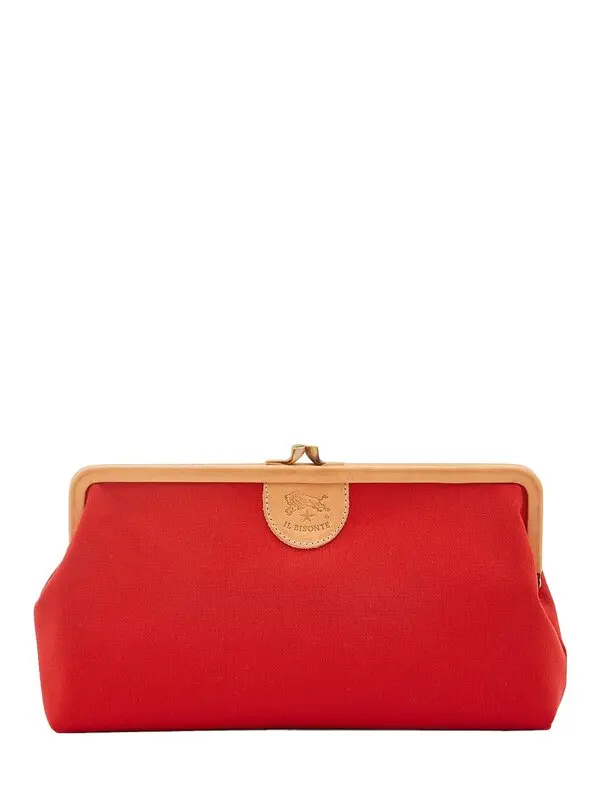 Il Bisonte Manuela Frame Canvas Clutch Bag - Red / Natural