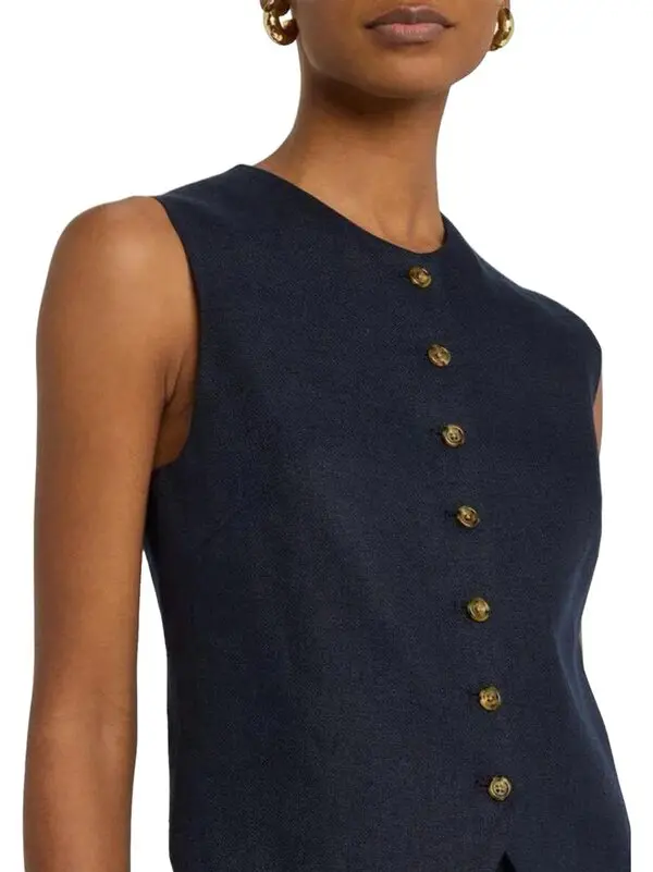 ARGENT Basketweave Linen Waistcoat - Midnight