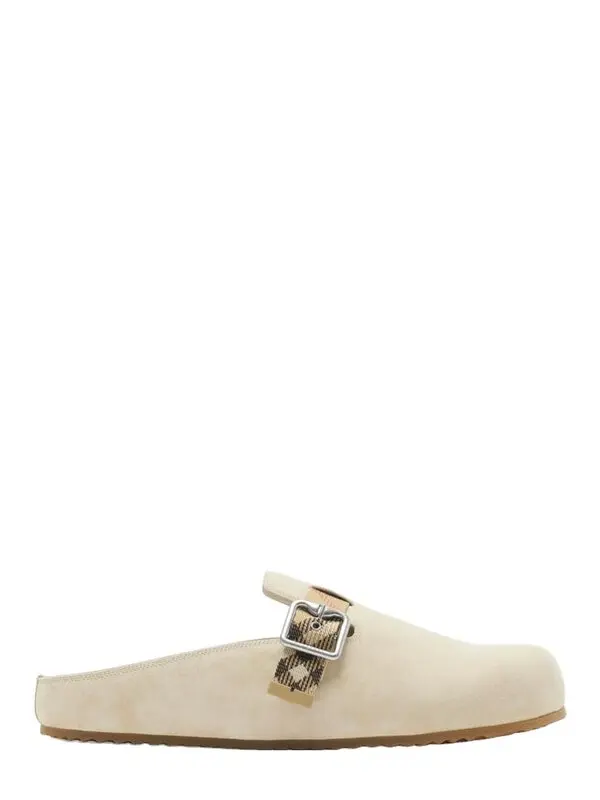 Burberry Suede Buckled Clogs - Bake Beige