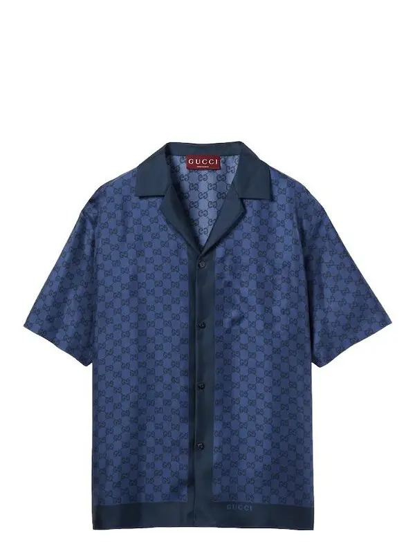 Gucci Printed Silk Twill Bowling Shirt - Blue
