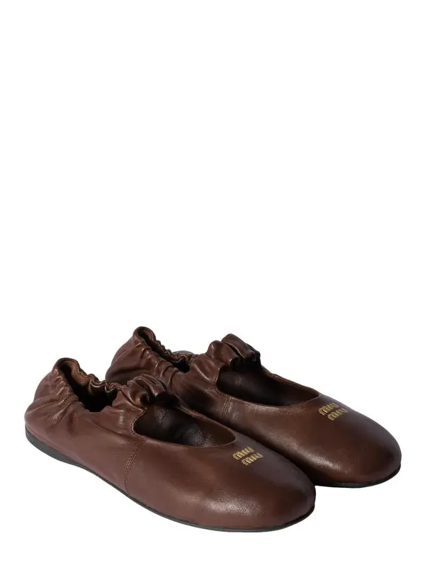 Miu Miu Ruched Nappa Leather Ballerinas - Briarwood
