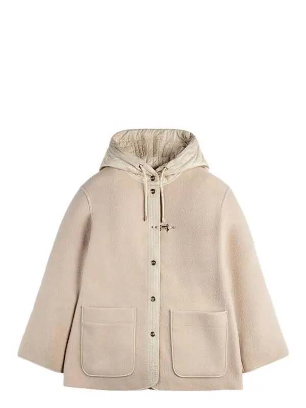 FAY Bi-material Pea Coat With Hood - Flesh-colored