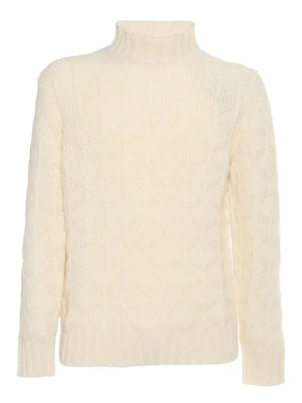 KANGRA Diamond Pattern Turtleneck Sweater - White