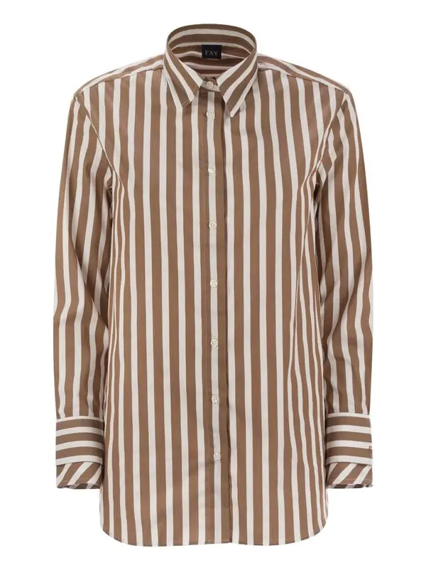 FAY Striped Cotton-blend Shirt - Marrone E Bianco