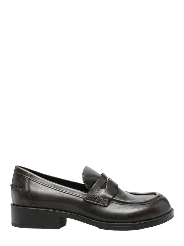Ash Leather Low Block Heel Loafer - Black