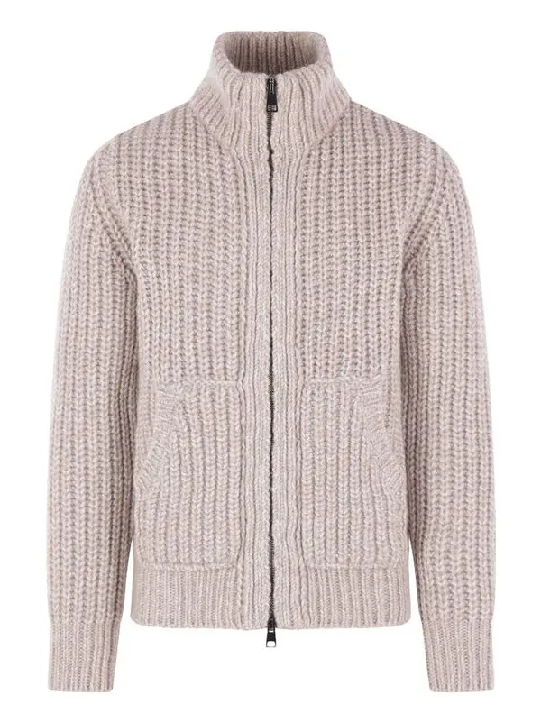 ROBERTO COLLINA Ribbed Wool And Alpaca Blend Cardigan - Beige