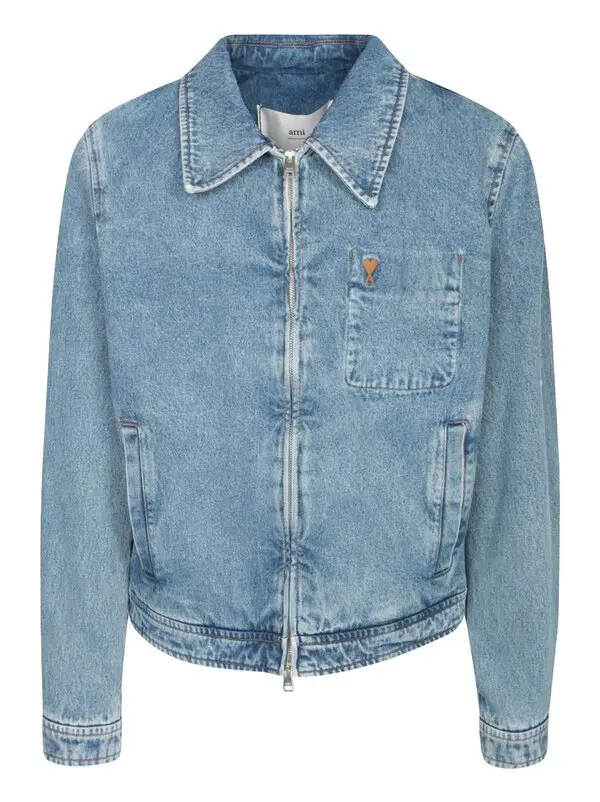 Ami Logo Denim Jacket - Blue
