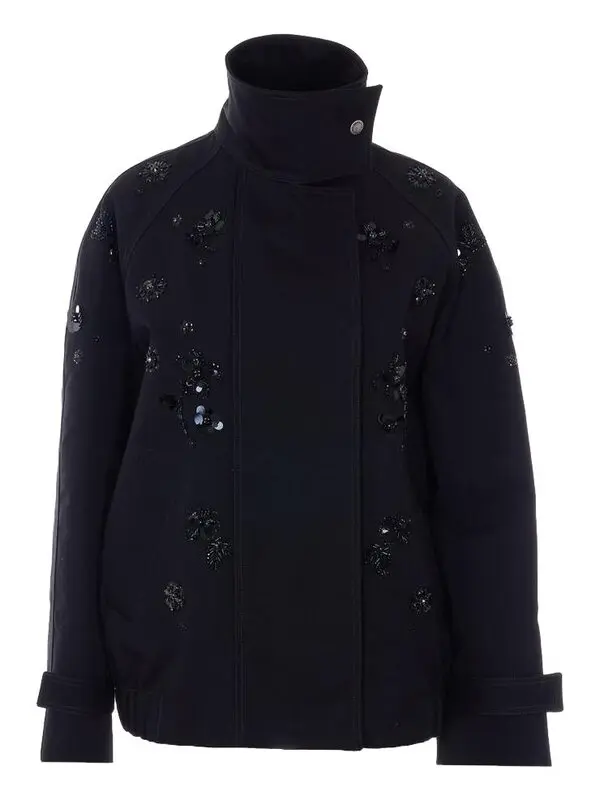 Golden Goose Short Trench Coat With Sequin Appliqu - Black
