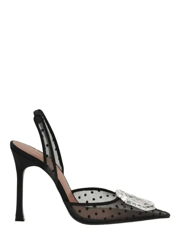 Amina Muaddi Camellia Sling 105 Lace Pumps With Polka Dots - Black