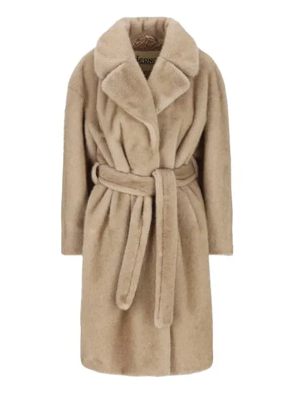Herno Long Faux Fur Coat - Beige