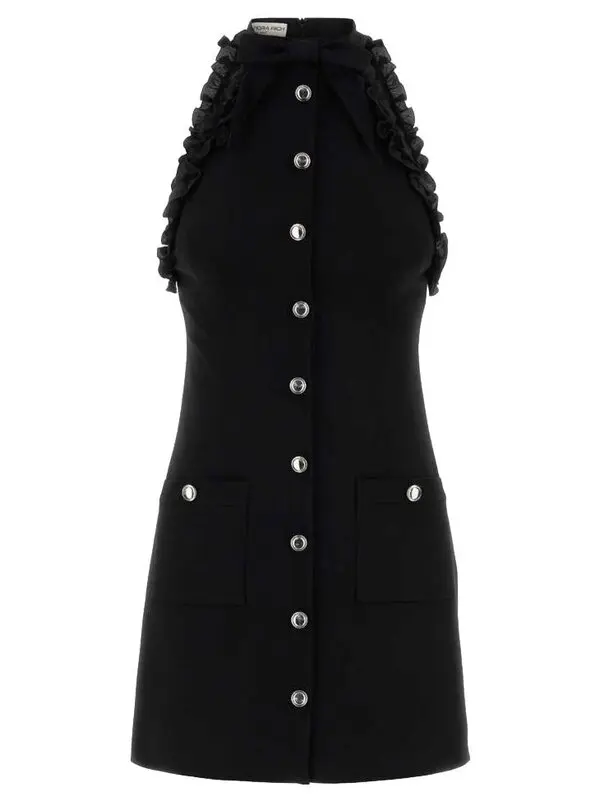 Alessandra Rich Wool Crepe Mini Dress - Black