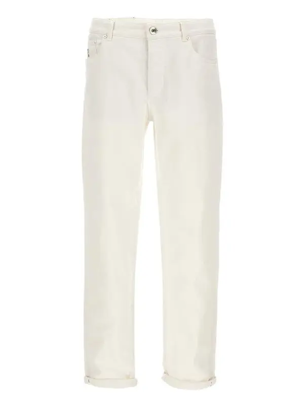 Brunello Cucinelli Traditional Fit Jeans With Turn-up - White