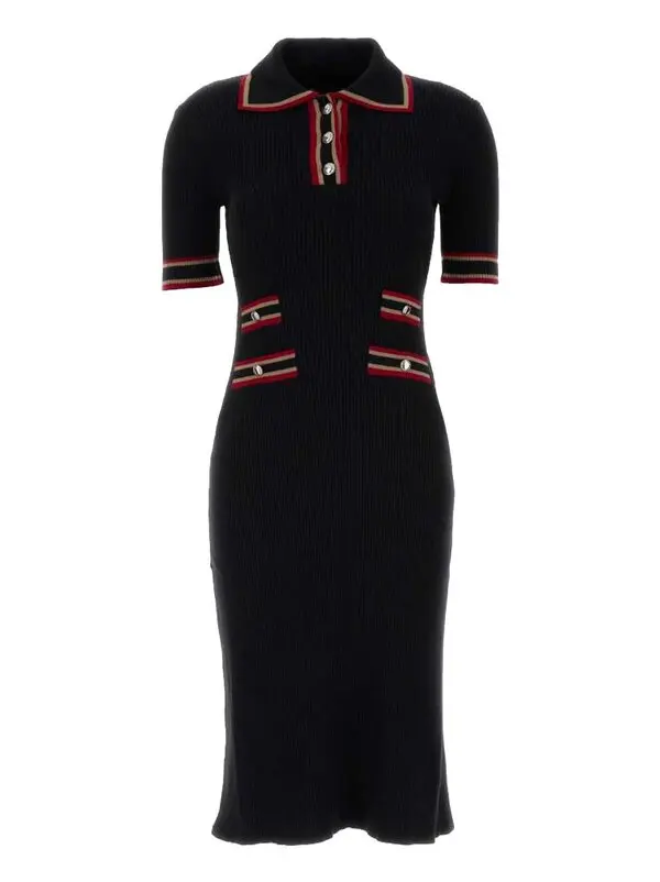 Alessandra Rich Merino Wool Ribbed Knit Dress - Black