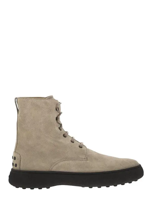 TOD'S Suede Lace-up Ankle Boots - Beige