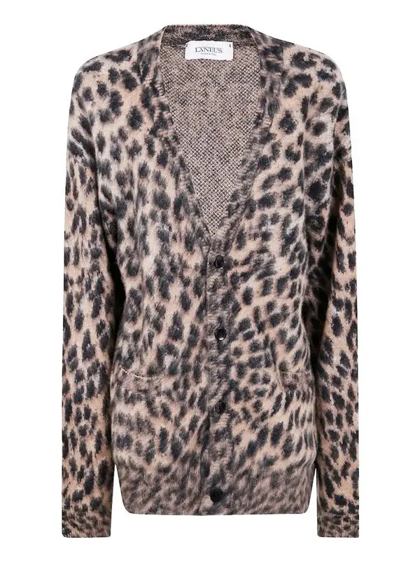 LANEUS Leopard Print Cardigan - Beige
