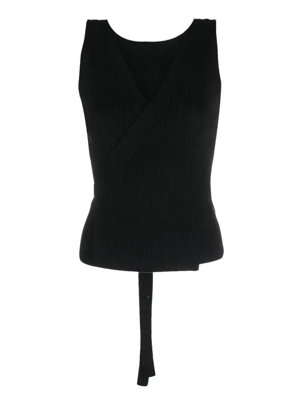 Patou Ribbed-knit Wrap Top - Black