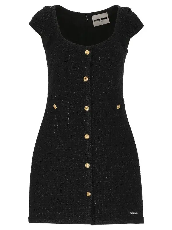 Miu Miu Scoop Neck Mini Dress - Black