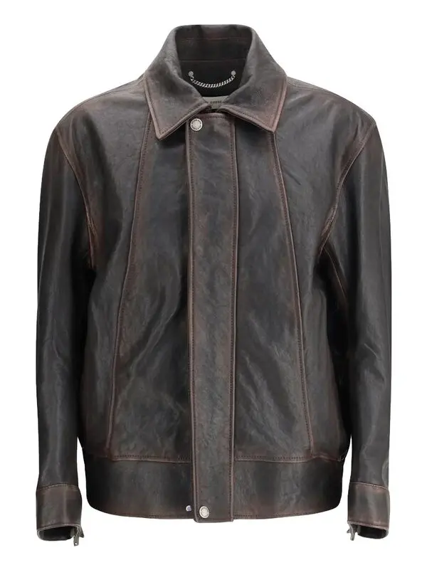 Golden Goose Burgundy Nappa Leather Bomber Jacket - Brown
