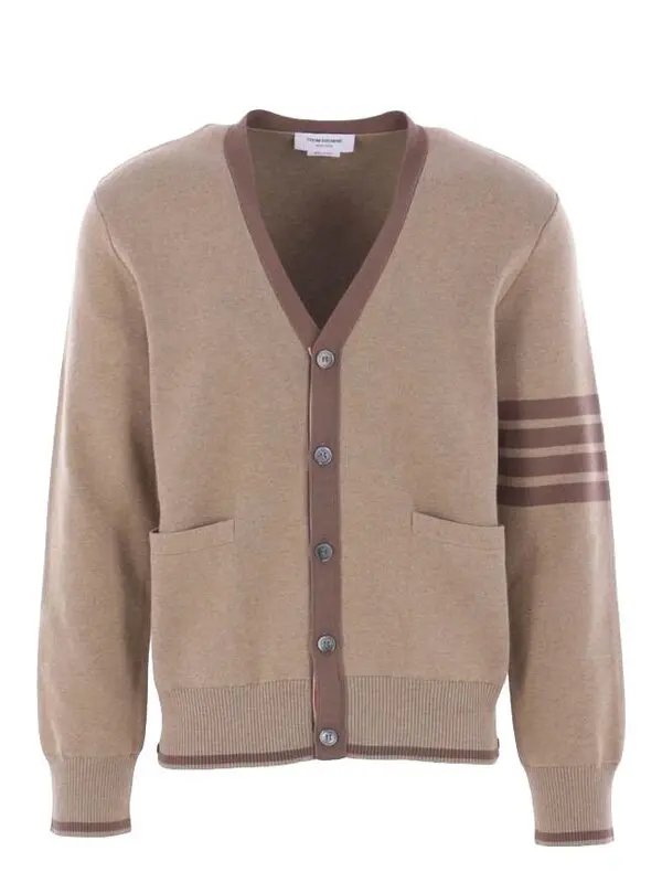 Thom Browne Cardigan With 4-bar Intarsia - Med Brown