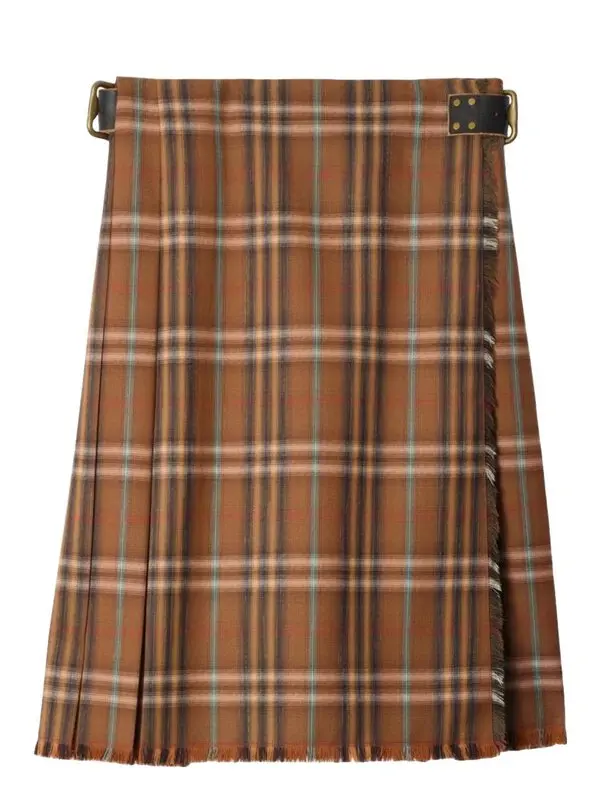 Burberry Checked Wool Skirt - Ginger Brown