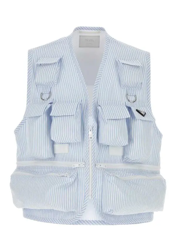 Prada Embroidered Poplin Vest - Stripped
