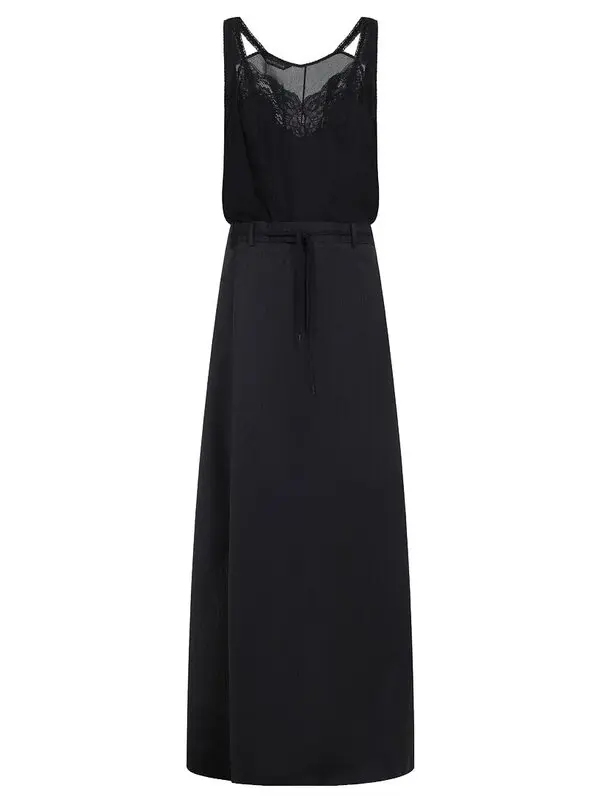 Balenciaga Long Dress With Lace Trims - Black