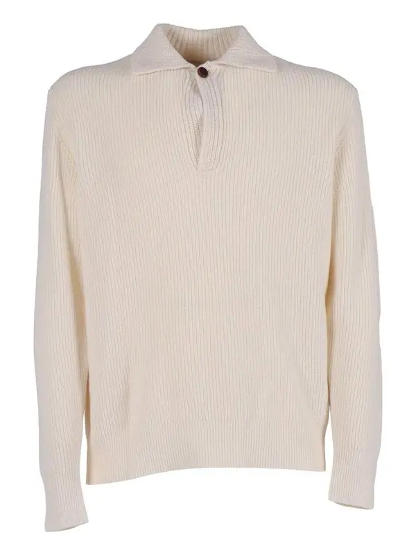BALLANTYNE Wool V-neck Polo Pullover - White