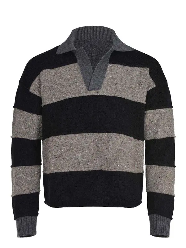 ATOMO FACTORY Striped Wool Blend Polo Sweater - Tortora-nero