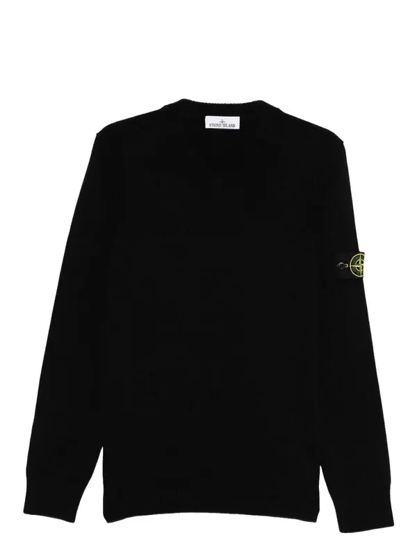 Stone Island V-neck Logo-badge Sweater - Black