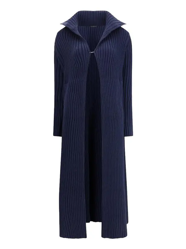 Balenciaga Ribbed Knit Shawl Collar Cardigan - Blue