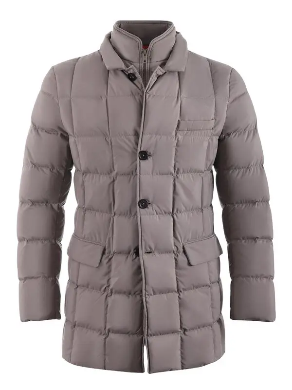 FAY Long Quilted Nylon Down Jacket - Grey